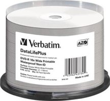 Verbatim | DVD-R | 4.7 GB | Wide | Printable | Waterproof | No ID | 50 ...