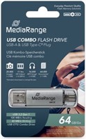 MediaRange | USB Stick | 64 GB | USB 3.2 Gen 1 | USB-A + USB-C | 100R ...