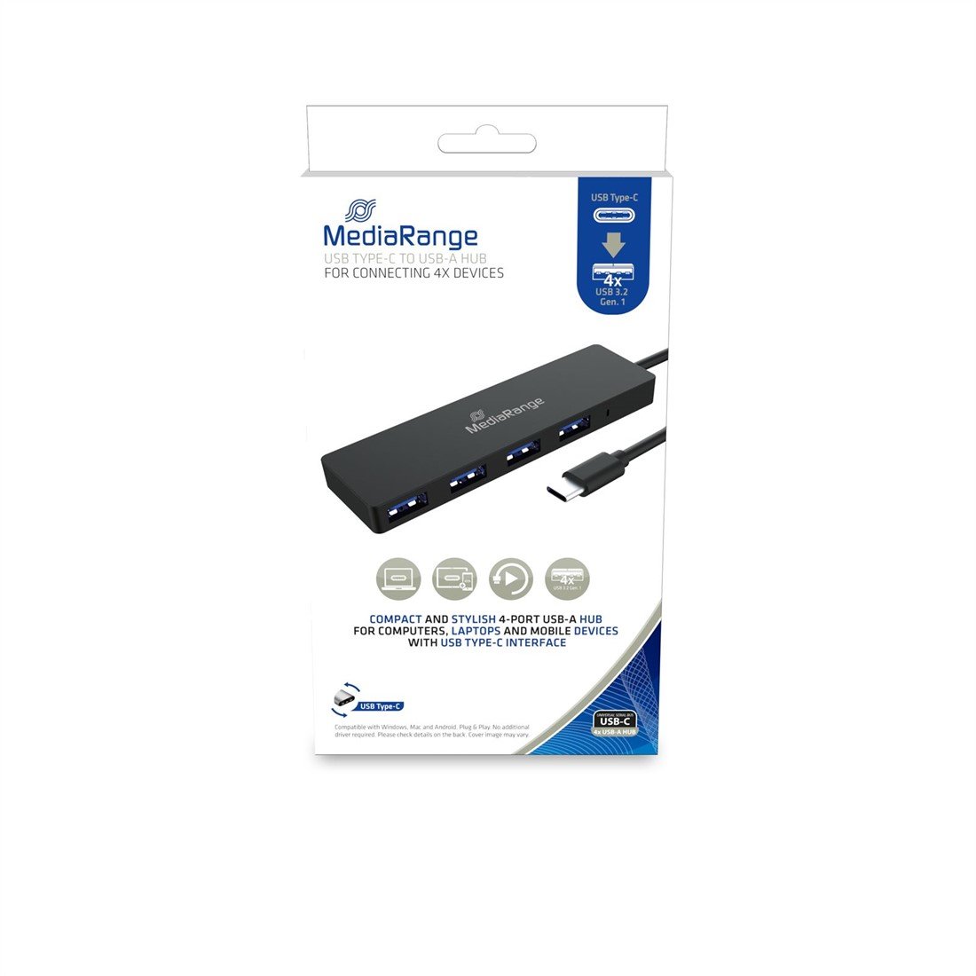 MediaRange | Hub | USB-C | USB 3.0 | 1 > 4-poorten Opus Nederland BV